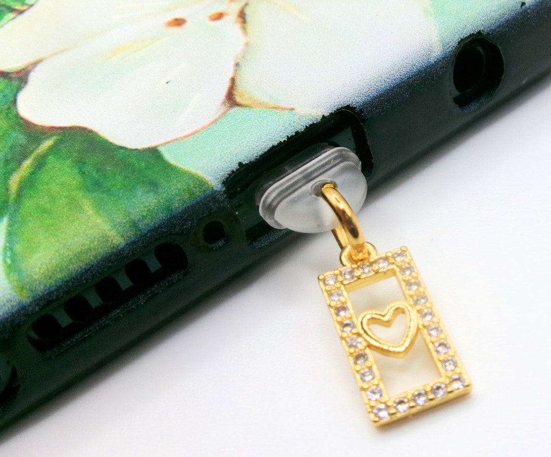 CZ Heart Phone Charm - Dust Cover USB Port - Mobile Earphone Jack Plug ...