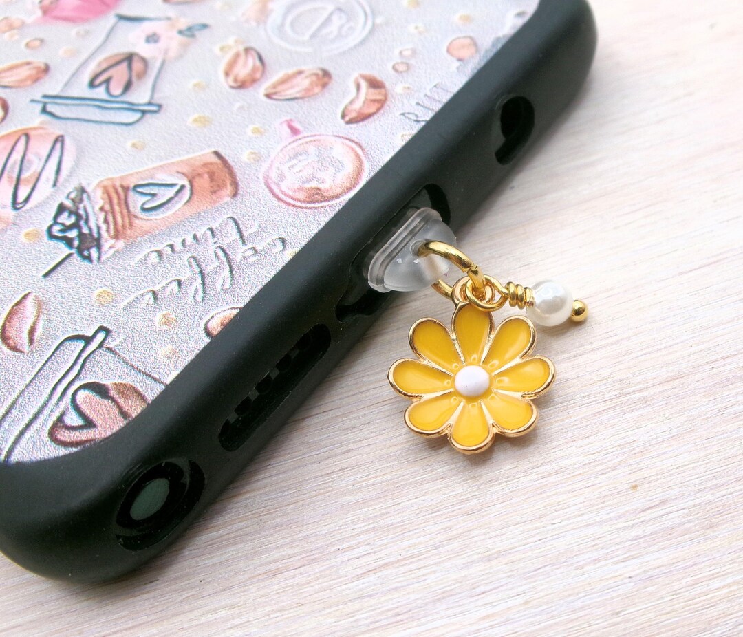 Flower Faux Pearl Phone Charm - Dust Cover USB Port - Mobile Earphone ...