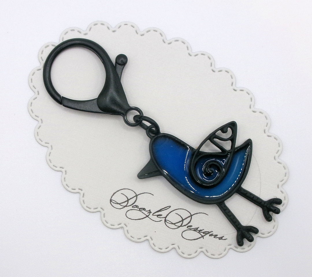 Glass Bird Black Metal Purse Charm - Handbag Dangle - Backpack - Key ...