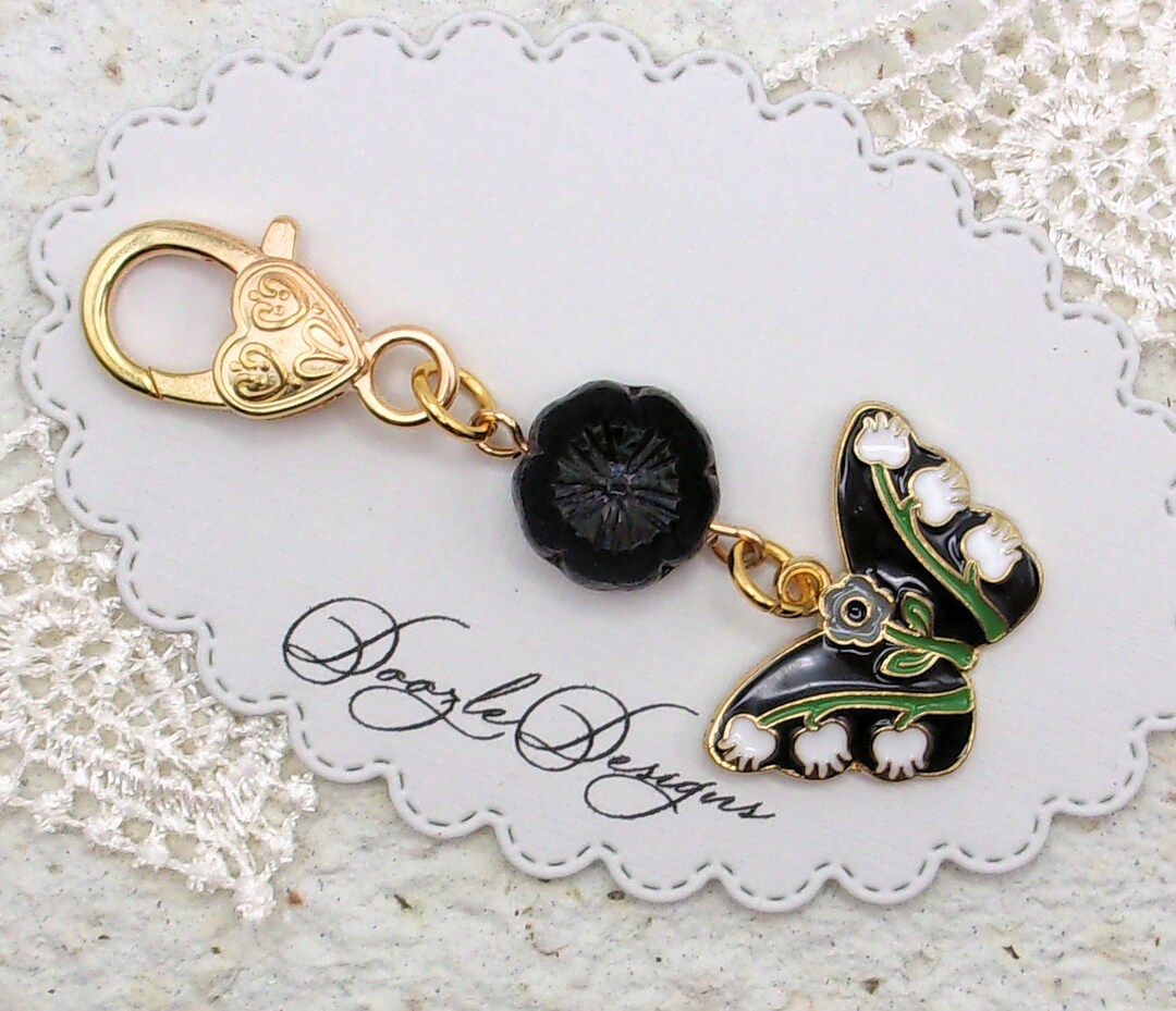 Black Floral Butterfly Purse Charm - Handbag Dangle - Backpack - Key ...