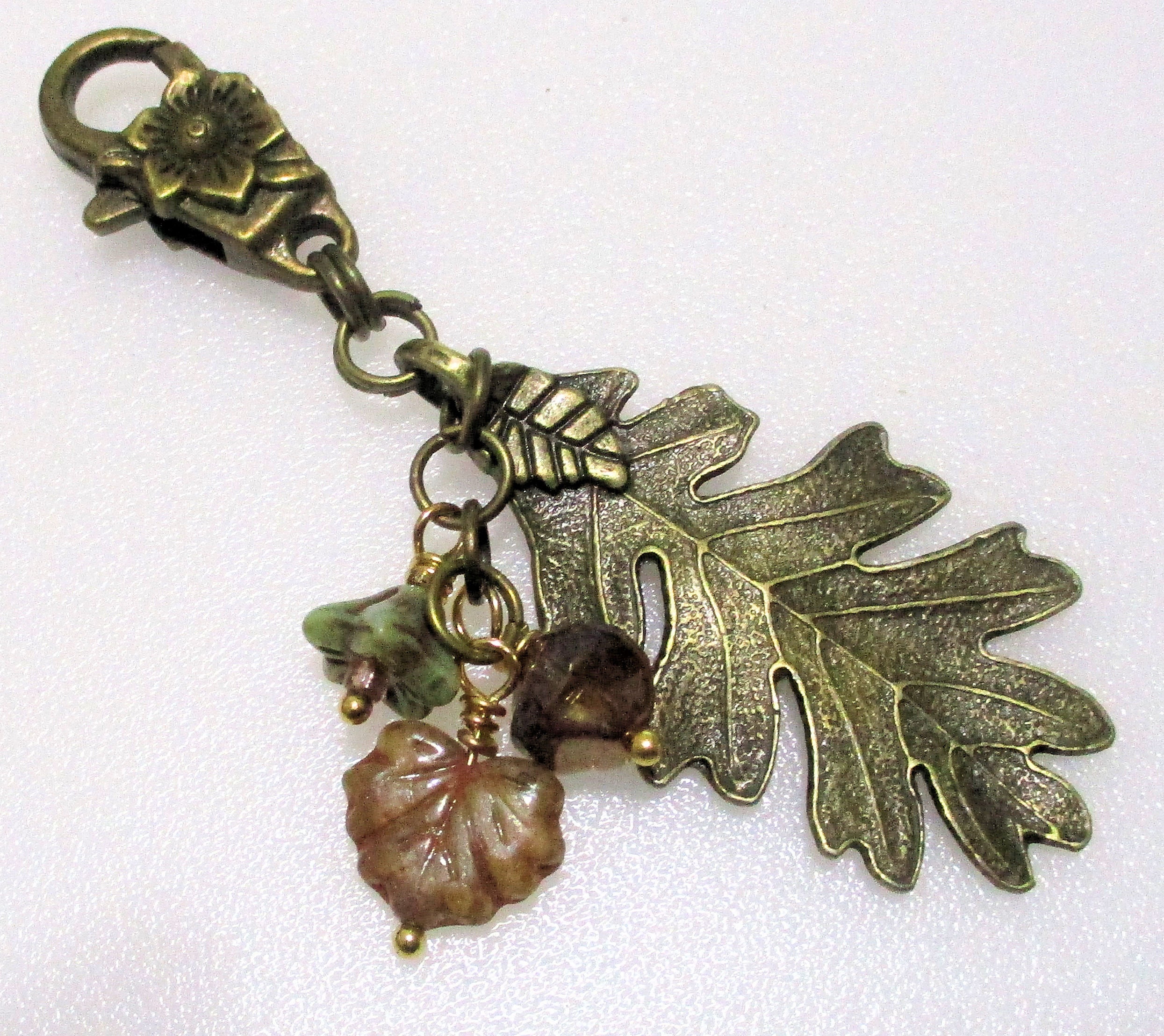 Antiqued Brass Rustic Oak Leaf Purse Charm - Fall Autumn Colors ...