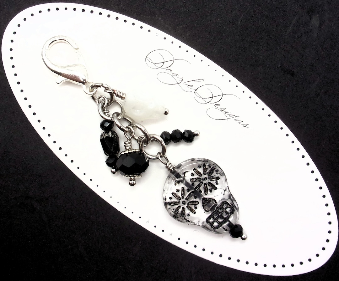 Clear Black Skull Zipper Pull - Halloween - Journal Charm - Bag Jewelry ...