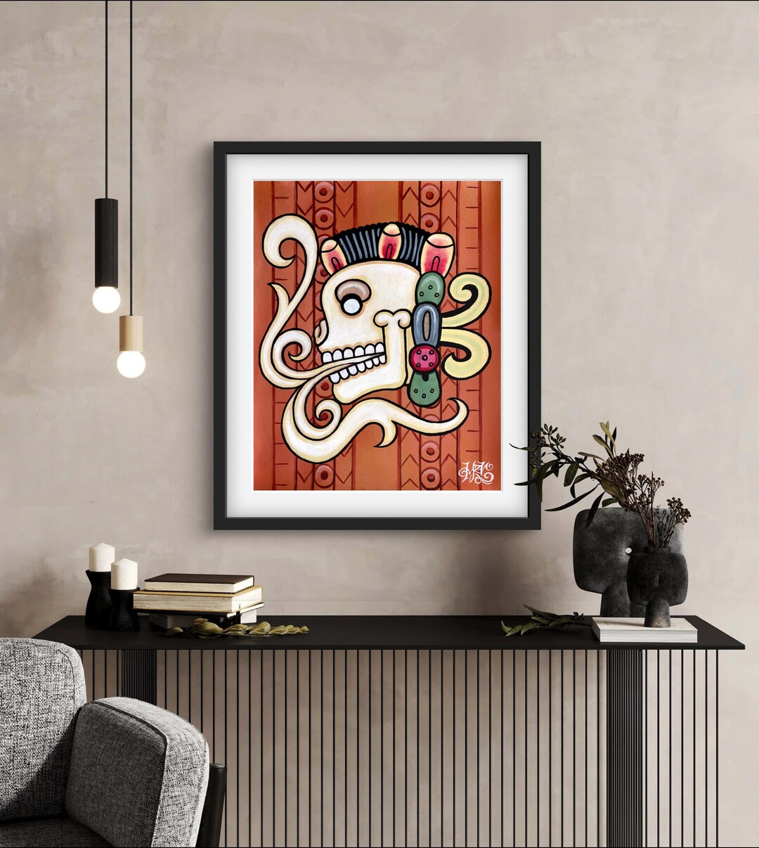 Poster Print - Mayan Skull, Mayan Art, Mayan Wall Art, Chicano Art ...