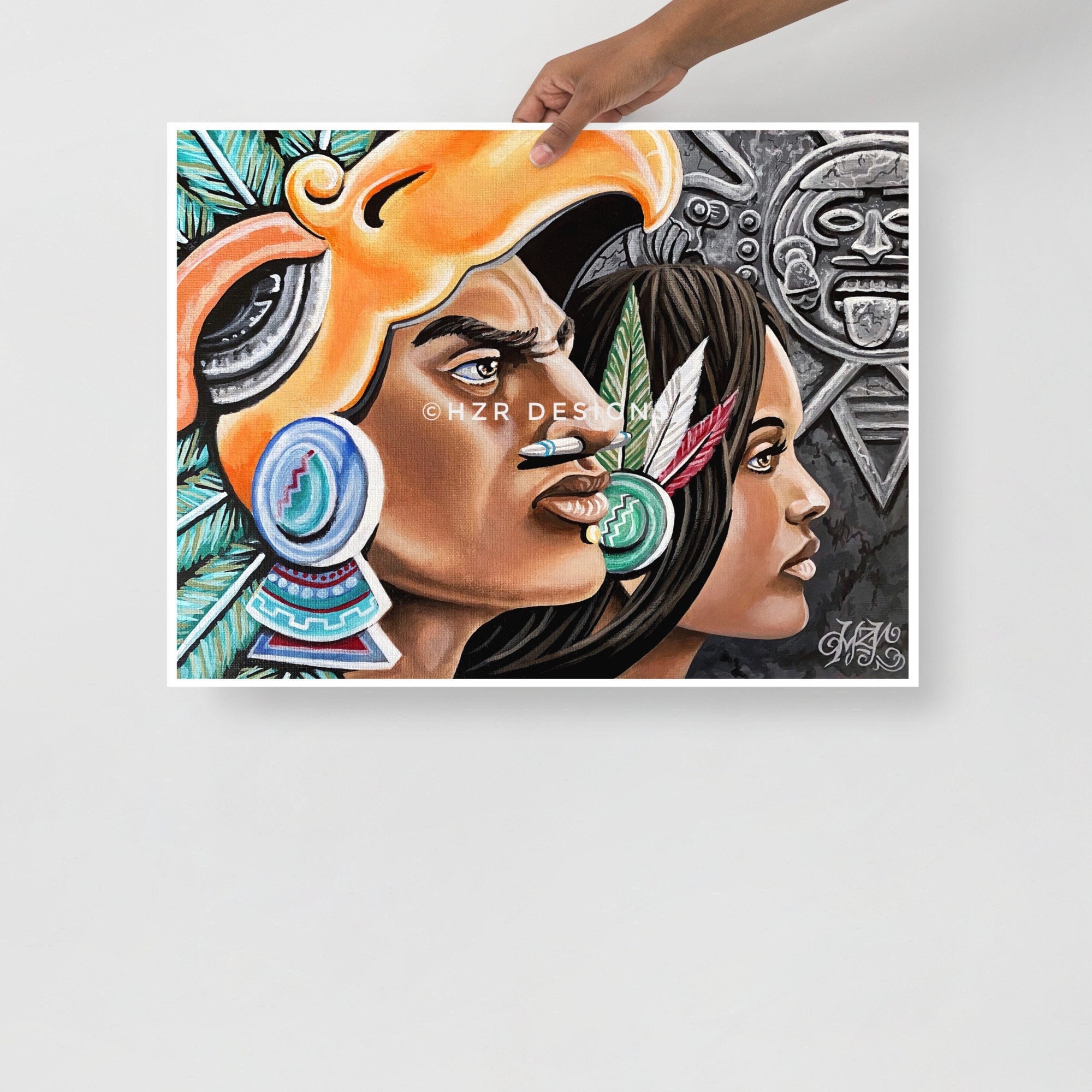 Poster Print Aztec King and Queen Aztec Art Chicano Art - Etsy