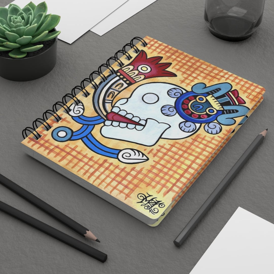 Miquiztli Spiral Notebook – Aztec Skull Art Journal | Día De Los ...