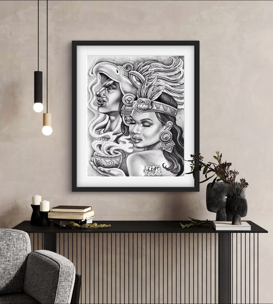 Poster Print, Aztec King and Queen, Chicano Art, Aztec Art, Chicano ...