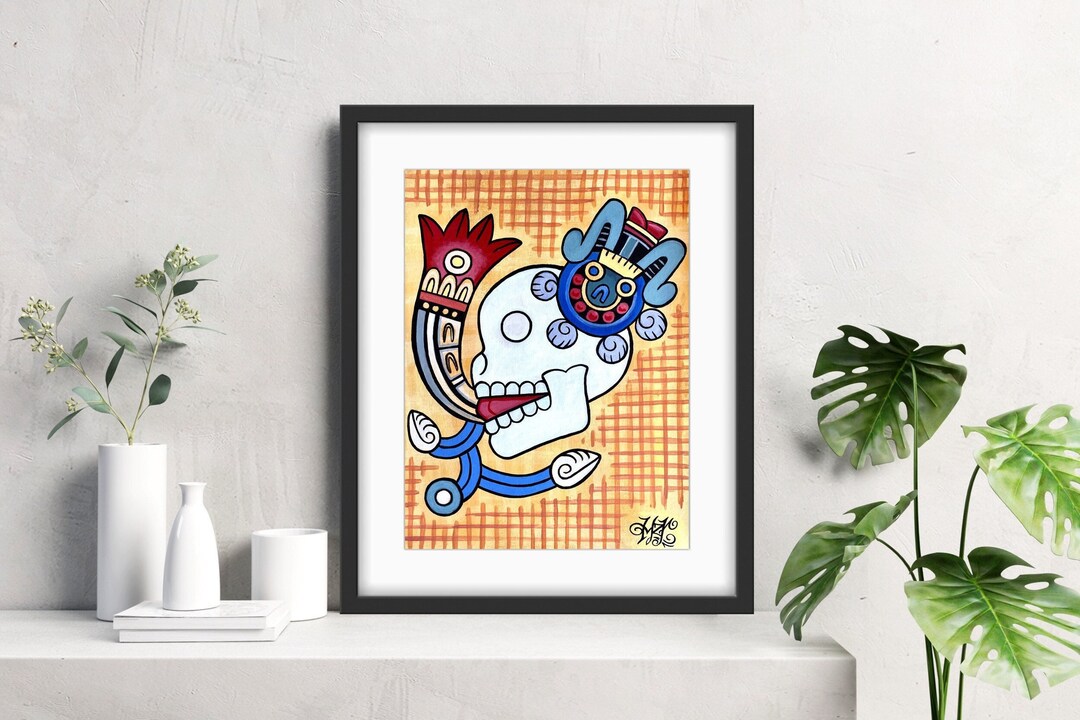 Impresión de póster Calavera azteca, Arte azteca, Arte de pared azteca ...