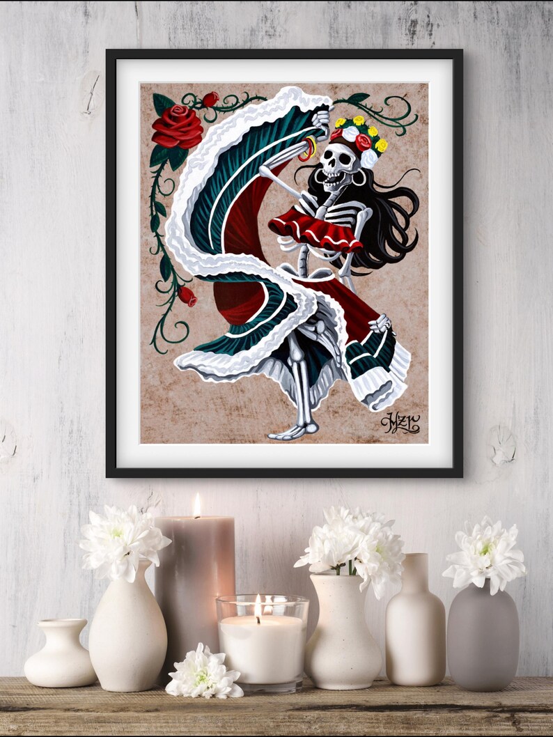 Day of the Dead Dancing Skeleton Poster Print – Mexican Folklore Art ...