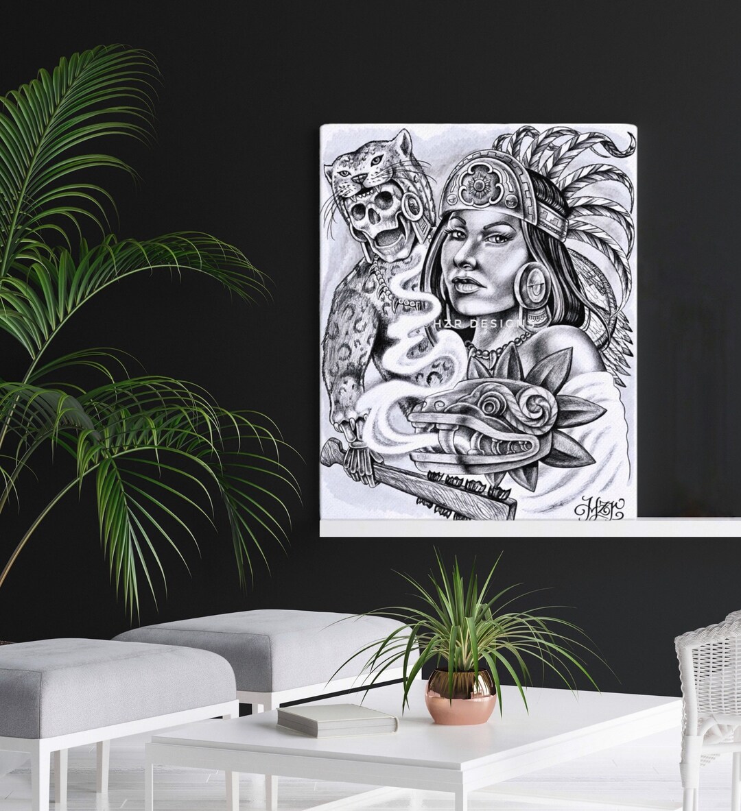 Canvas Print - Aztec Warrior, Aztec Art, Chicano Art, Aztec Wall Art ...