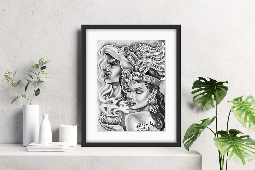 Poster Print, Aztec King and Queen, Chicano Art, Aztec Art, Chicano ...