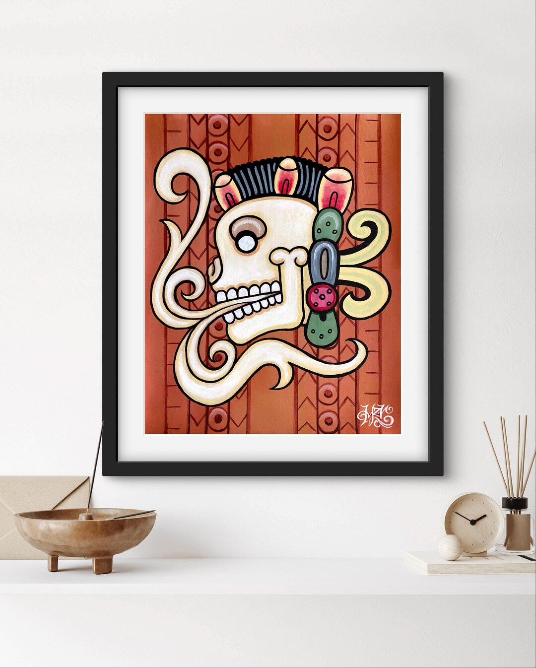 Lámina artística de calavera maya, decoración tribal azteca, arte ...