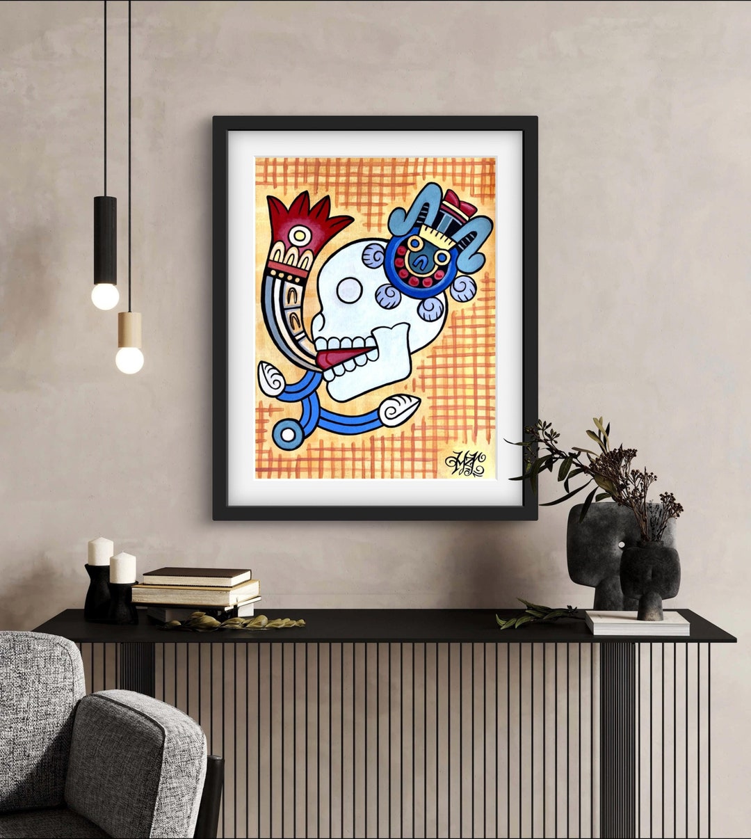 Poster Print – Aztec Skull, Aztec Art, Aztec Wall Art, Miquiztli ...