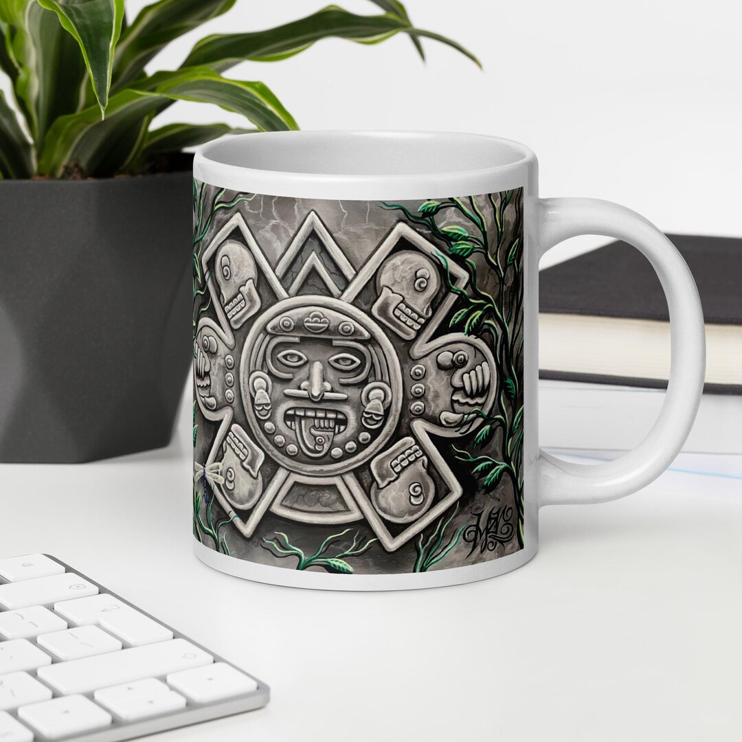 White Mug - Aztec Mug, Aztec Sun, Aztec Art, Chicano Mug, Mexican Mug ...