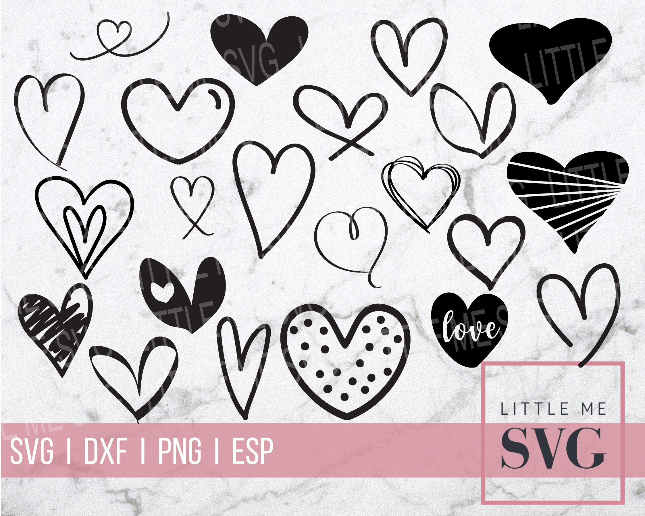 Hand Drawn Hearts Svg Heart Bundle Instant Download Cut - Etsy