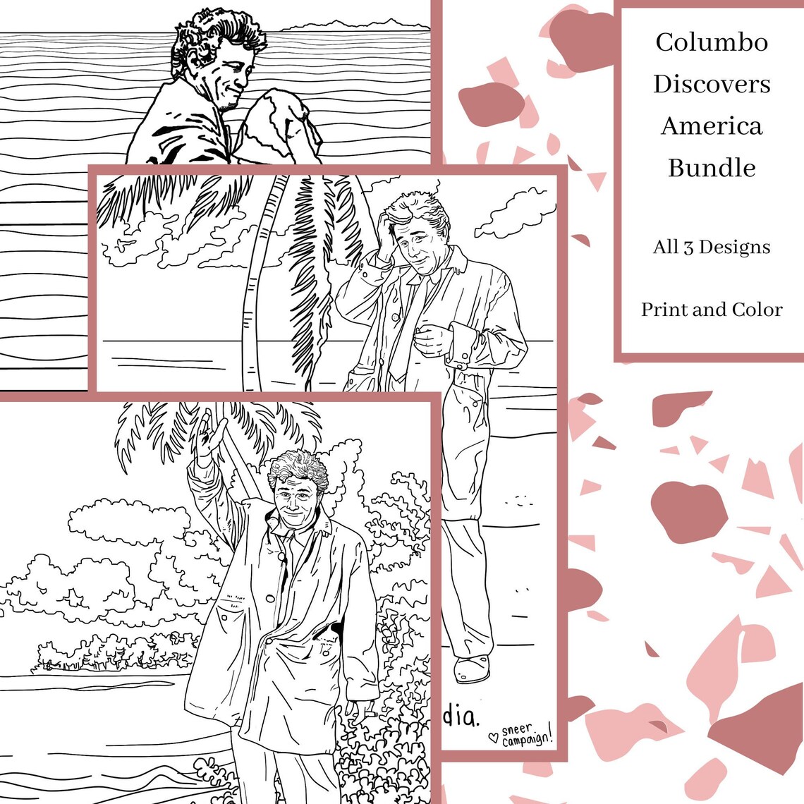 Columbo Day Coloring Page Bundle: 3 Columbo Printables - Adult Coloring ...