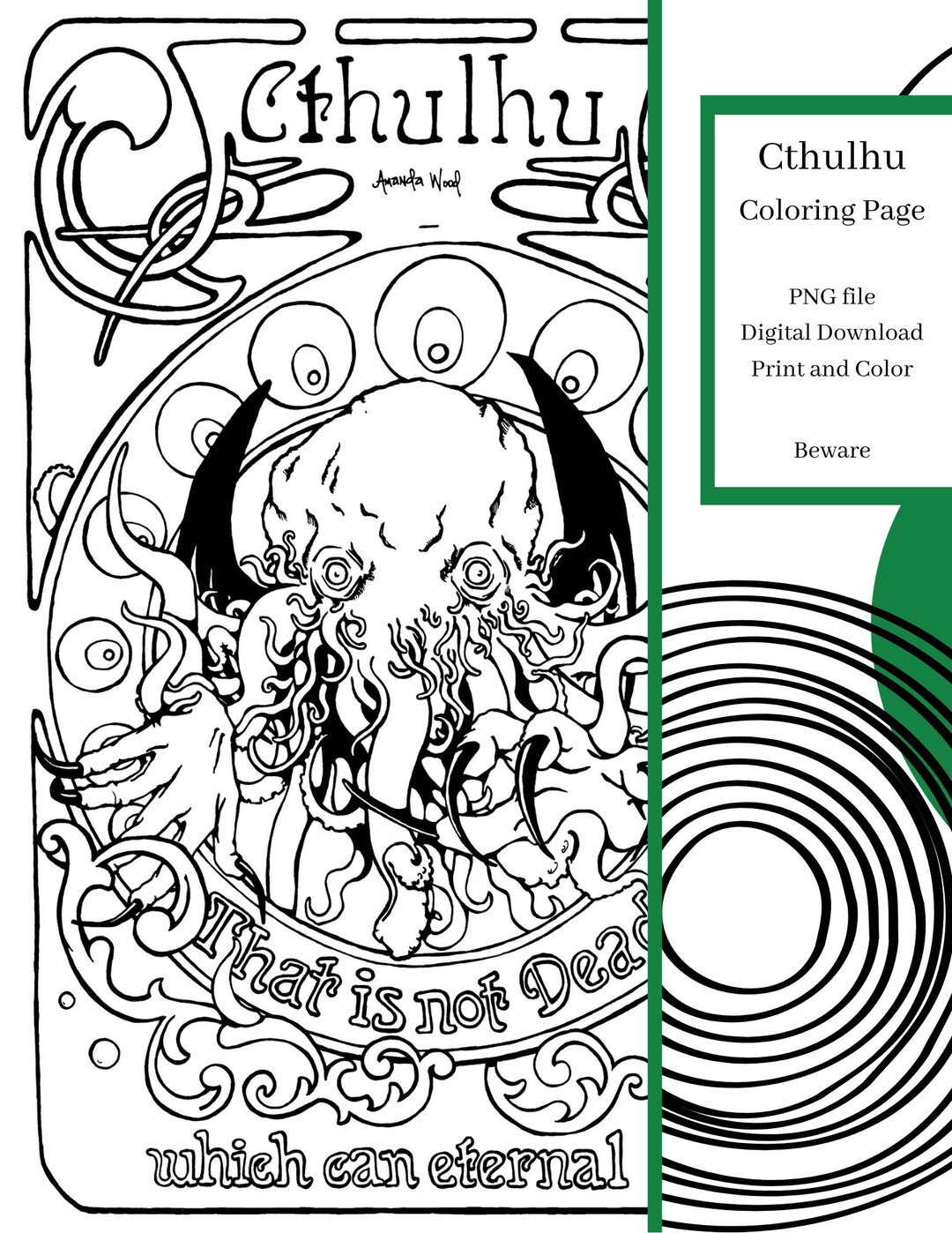 Cthulhu Coloring Page Art Nouveau Lovecraft, Cthulhu Printable - Etsy