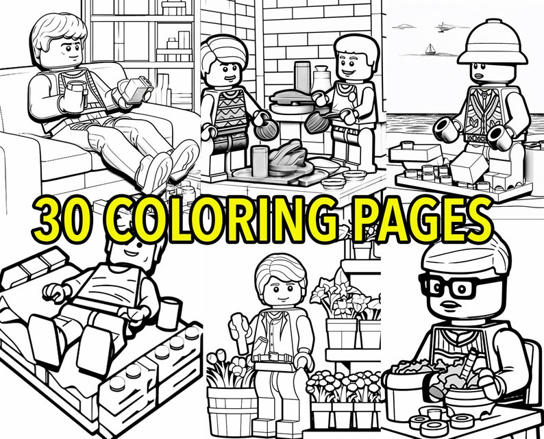 Brick Characters Everyday Life Coloring Page 30 Pages of - Etsy
