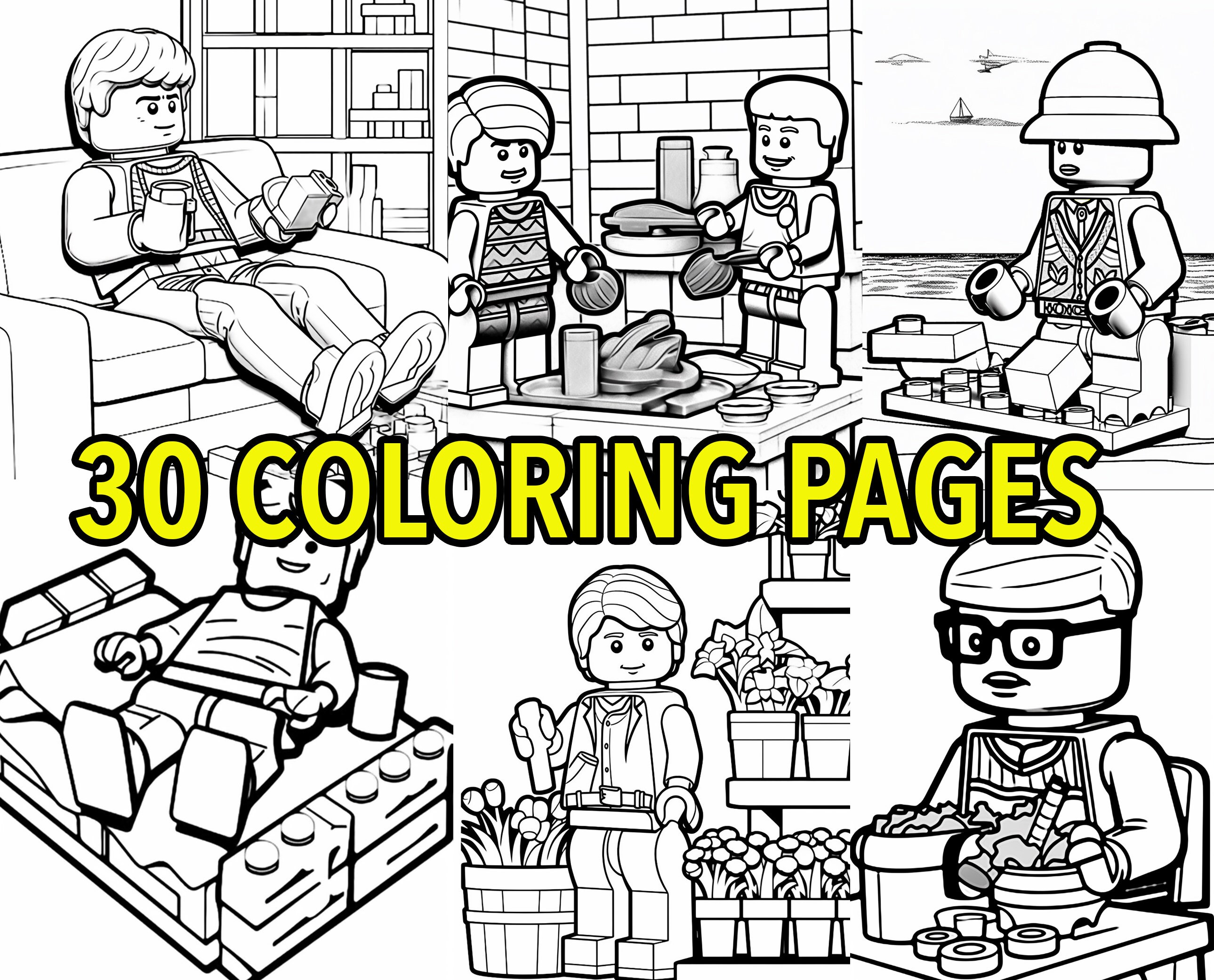 Brick Characters Everyday Life Coloring Page | 30 Pages of Printable ...