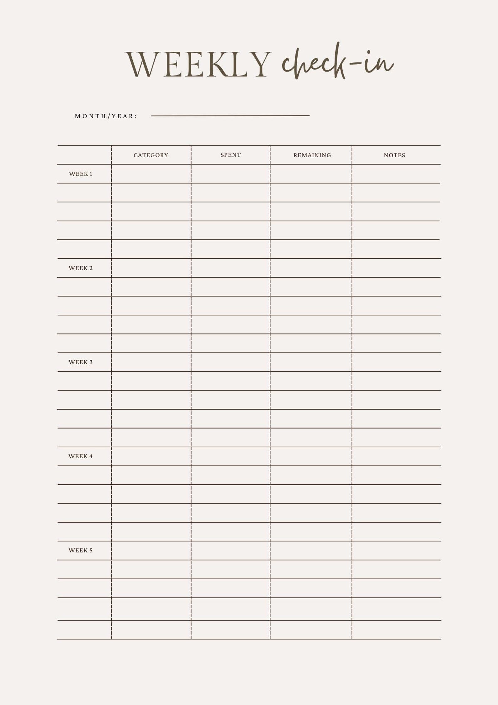 Weekly Check-in Template - Etsy