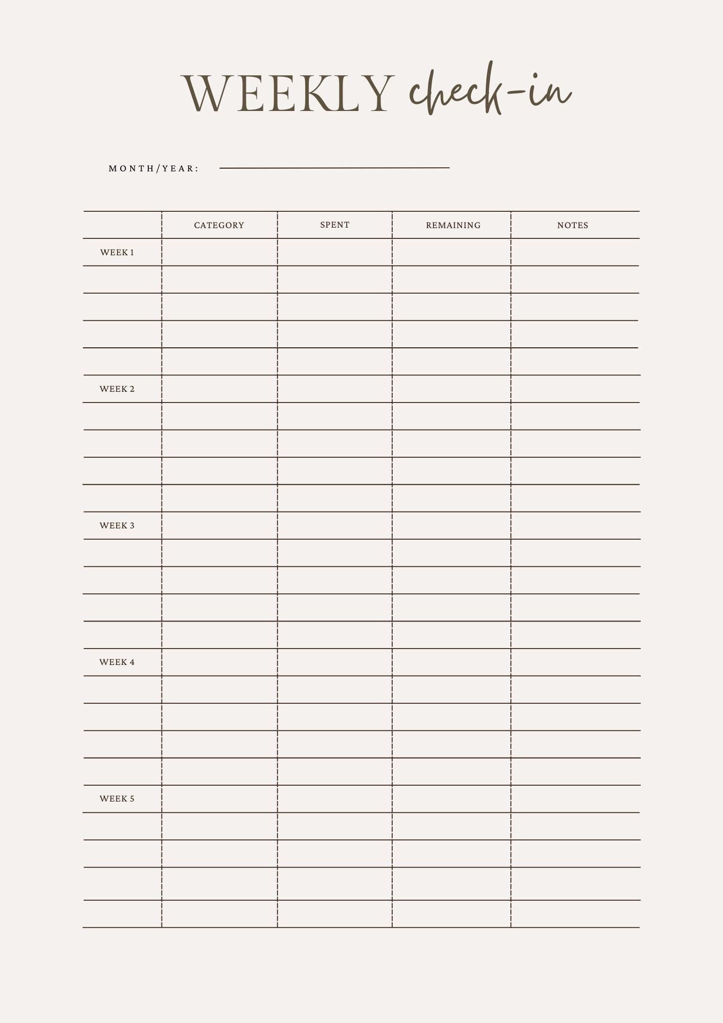 Weekly Check-in Template - Etsy