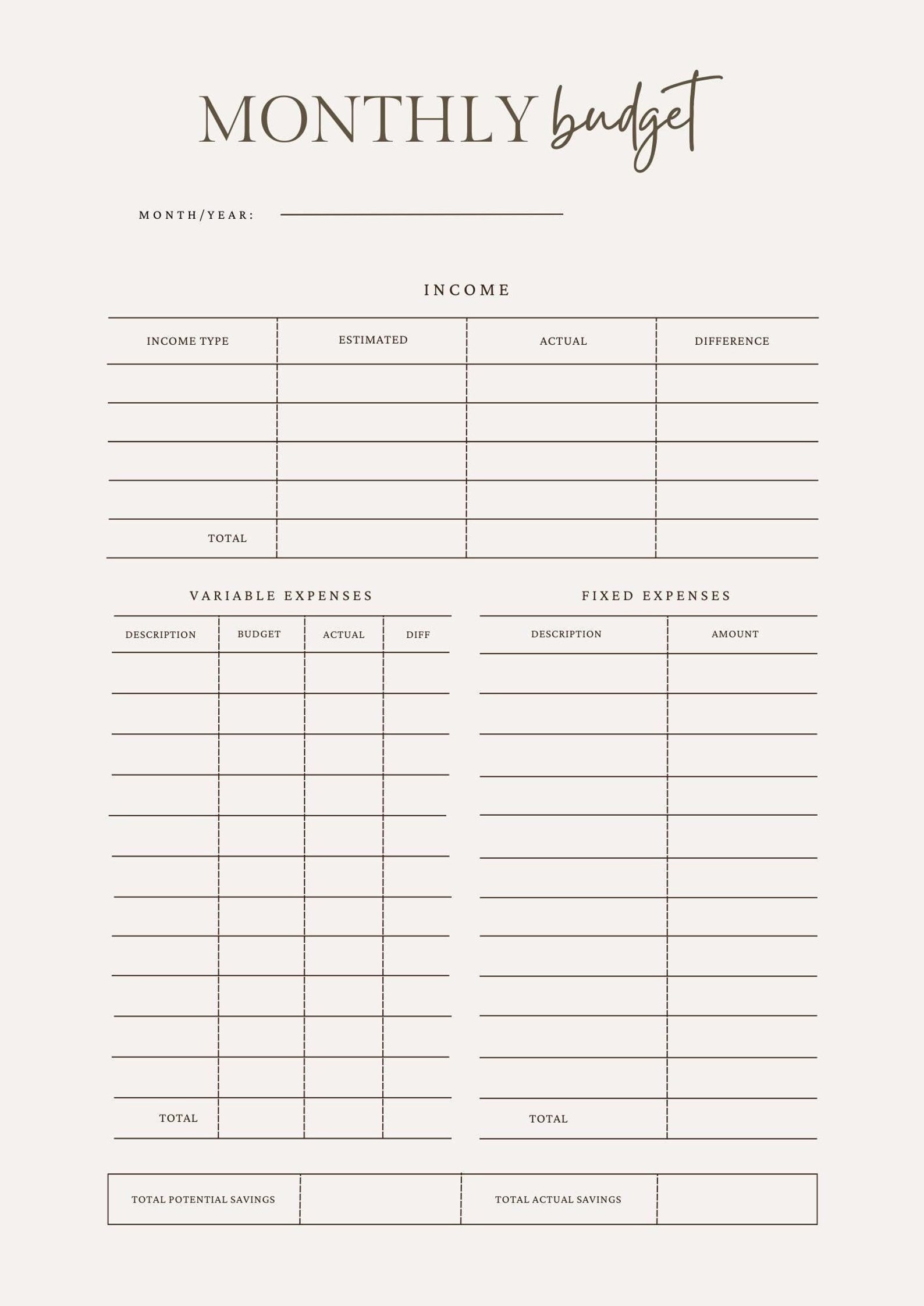 Monthly Budget Template - Etsy