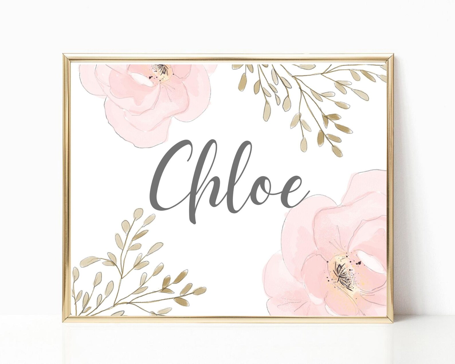 Personalized Pink Watercolor Floral Name Chloe Name Cursive | Etsy