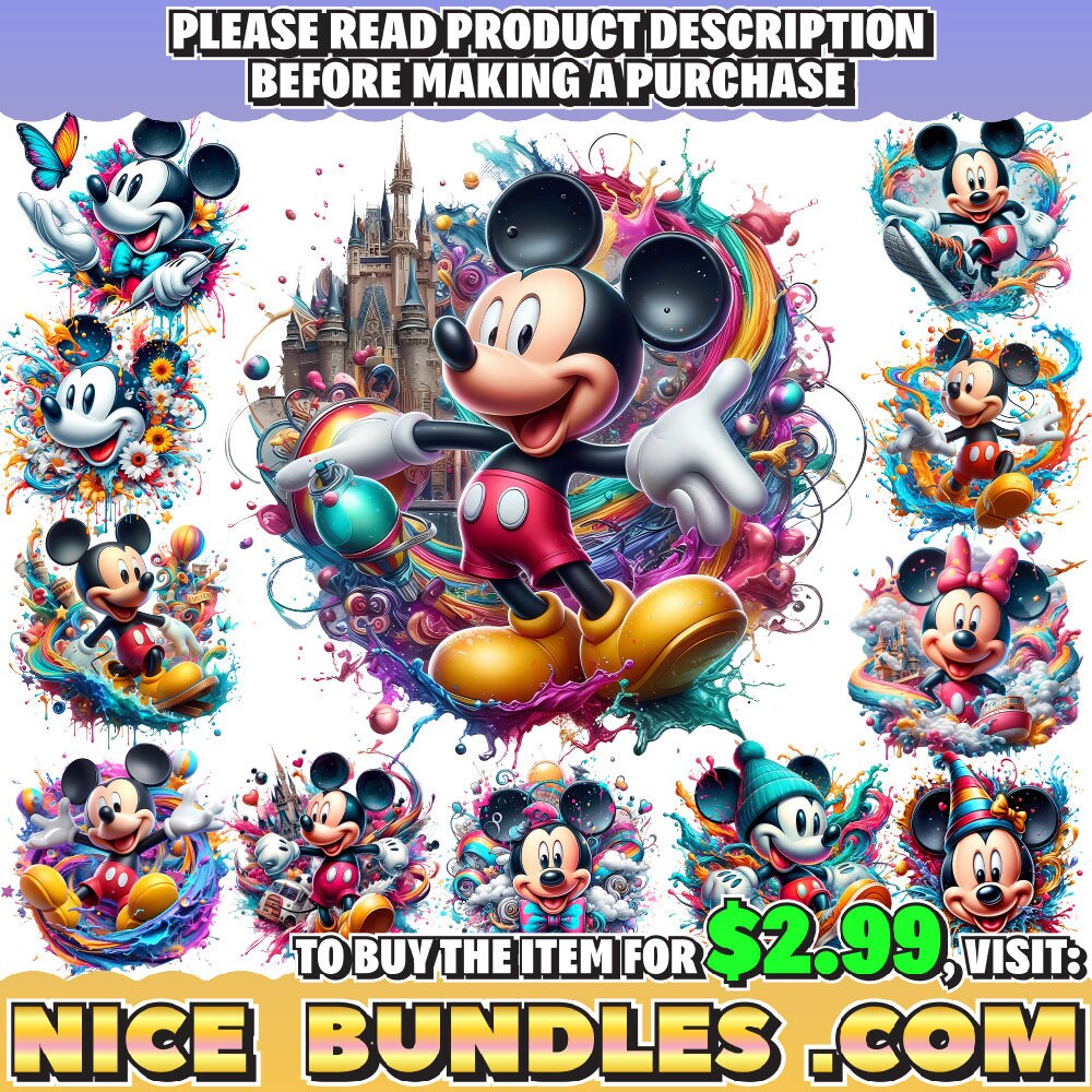 12 PNG Mickey Mouse Splash and Watercolor Digital Design PNG File for ...