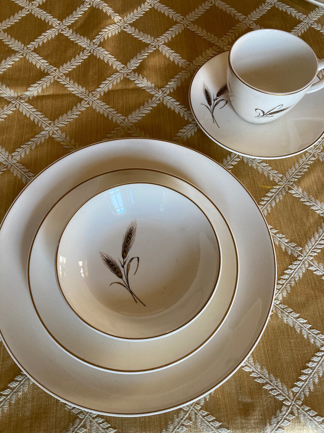 Vintage Dishware Set Royal Joci Wheat Place Setting Five Piece 23K Gold Decorated Dishes - Etsy