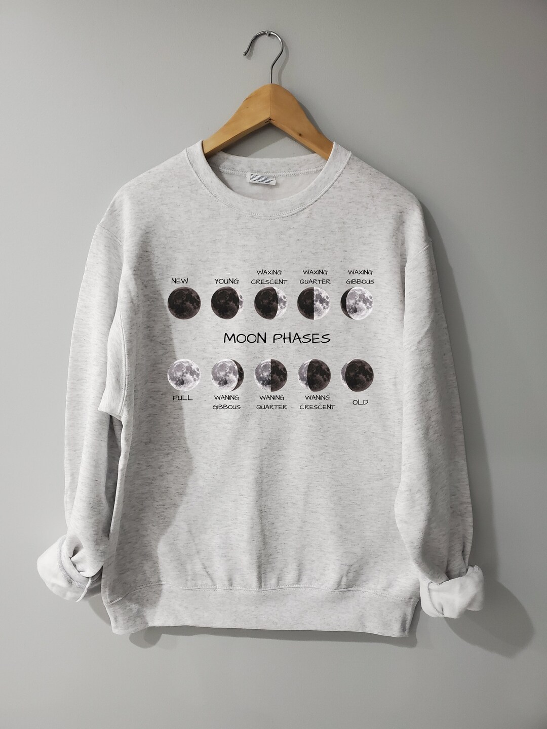 Moon Phases Sweatshirt, Moon Phases Crewneck, Ash Color, Moon Phases ...