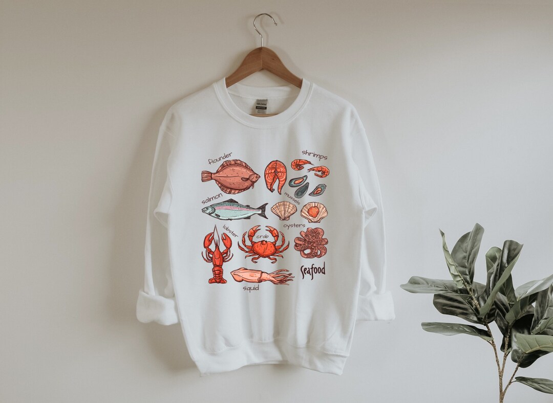 Seafood Sweatshirt, Seafood Crewneck,white Color, Seafood Sweatshirt - Etsy