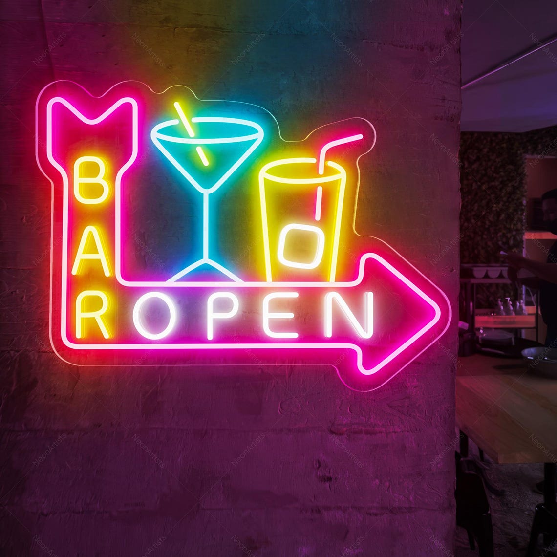 Bar Open Neon Sign, Open Sign Wall Decors,open Arrow Neon Sign ...