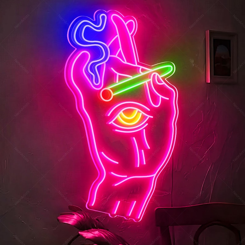 Smoke Led Sign,smoking Hand With Eye Neon Light,led Neon Sign Art ...