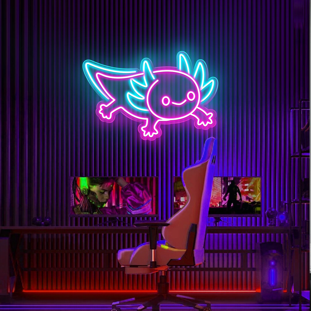 Axolotl Neon Sign/ Hologram Neon Light/ Kawaii Wall Decor/ Animals Neon ...