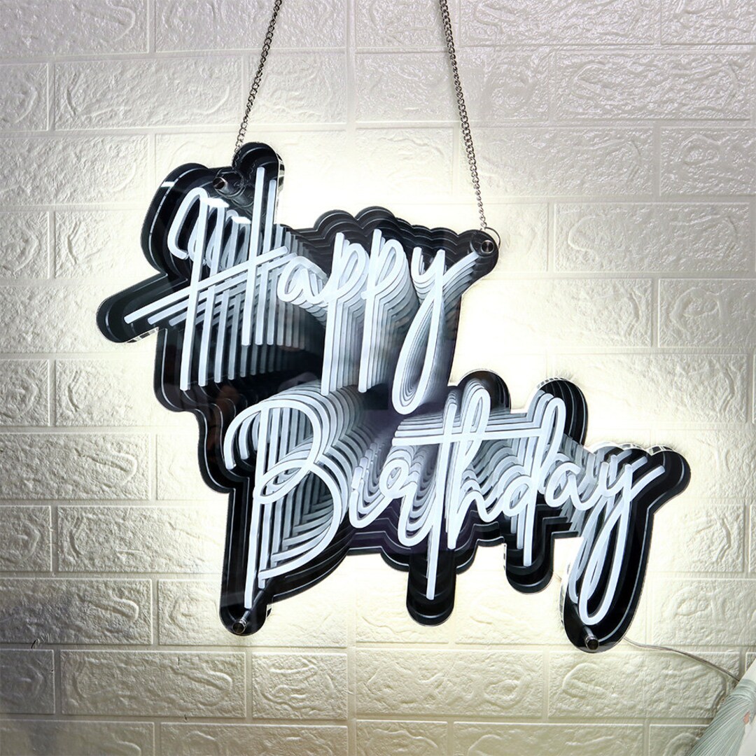 Happy Birthday Infinity Mirror Neon Sign,happy Birthday Led Sign ...