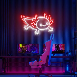 Axolotl Neon Sign/ Hologram Neon Light/ Kawaii Wall Decor/ Animals Neon Sign/ Wall Decor Art ...
