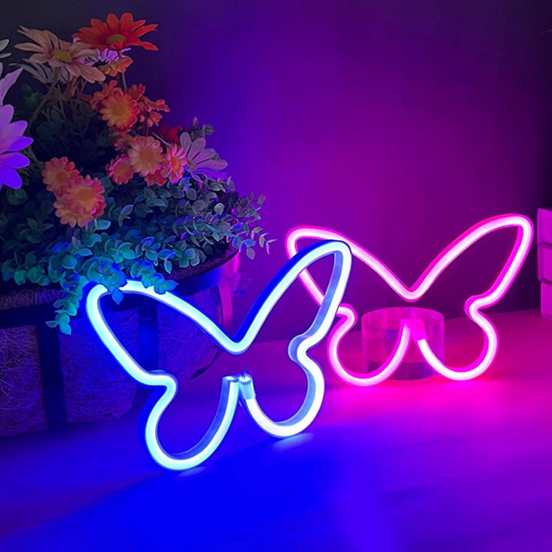 Butterfly Neon Sign, Pink Blue Butterfly Neon Light Decor, LED Neon ...