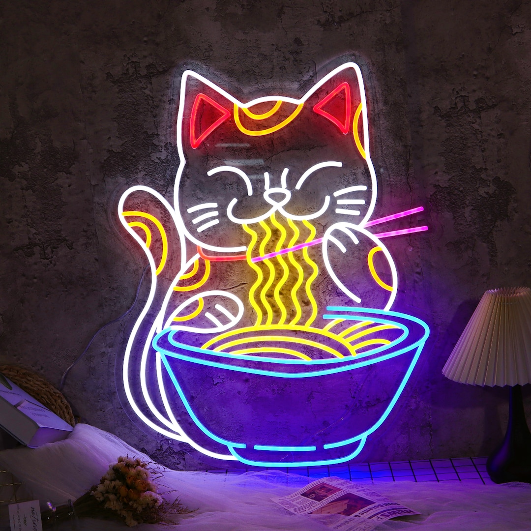 Fortune Ramen Cat Neon Sign | Anime Lucky Cat Japanese Noodles Neon ...