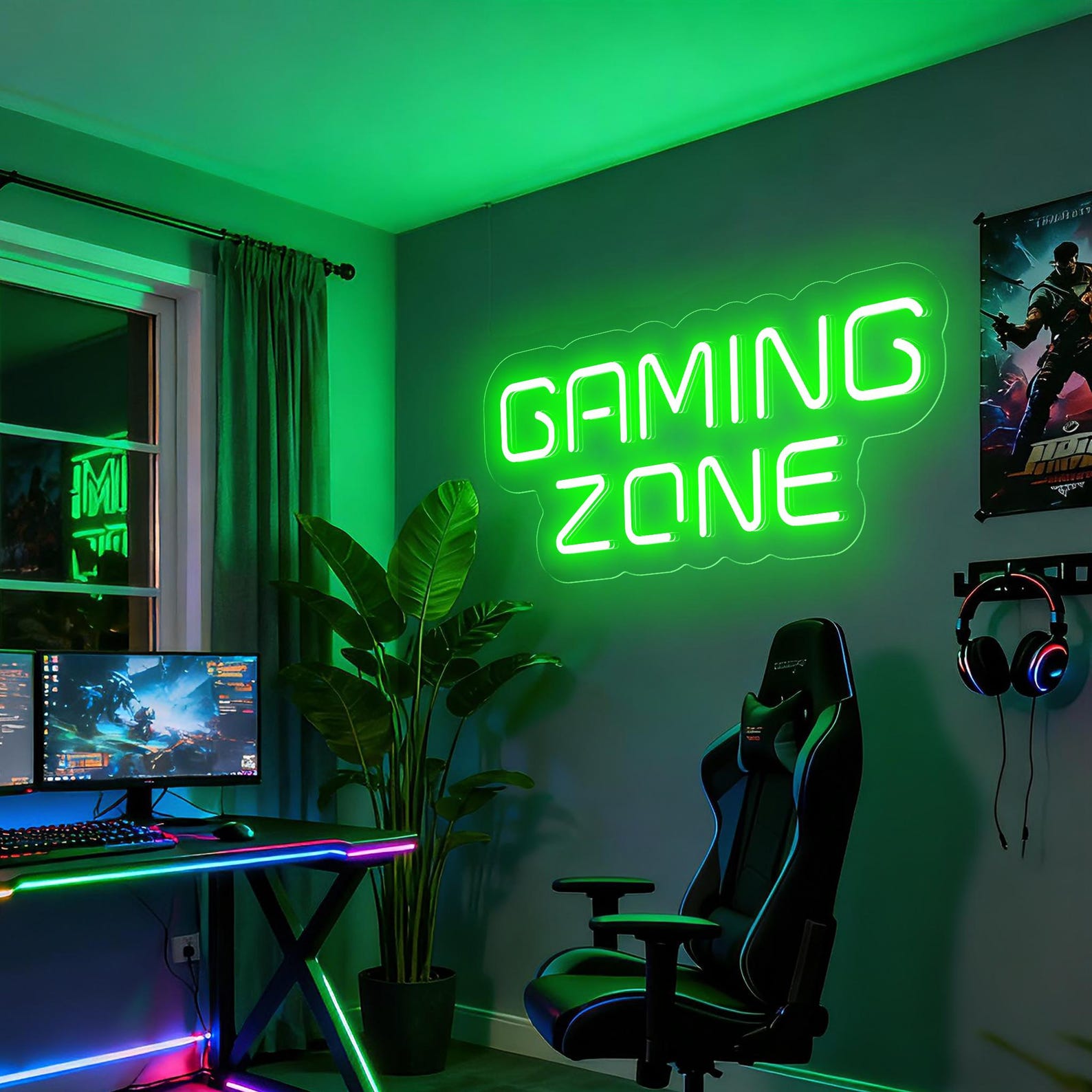 Gaming Zone Neon Sign, Game Room Wall Decor, Personalized Gift, Gaming ...