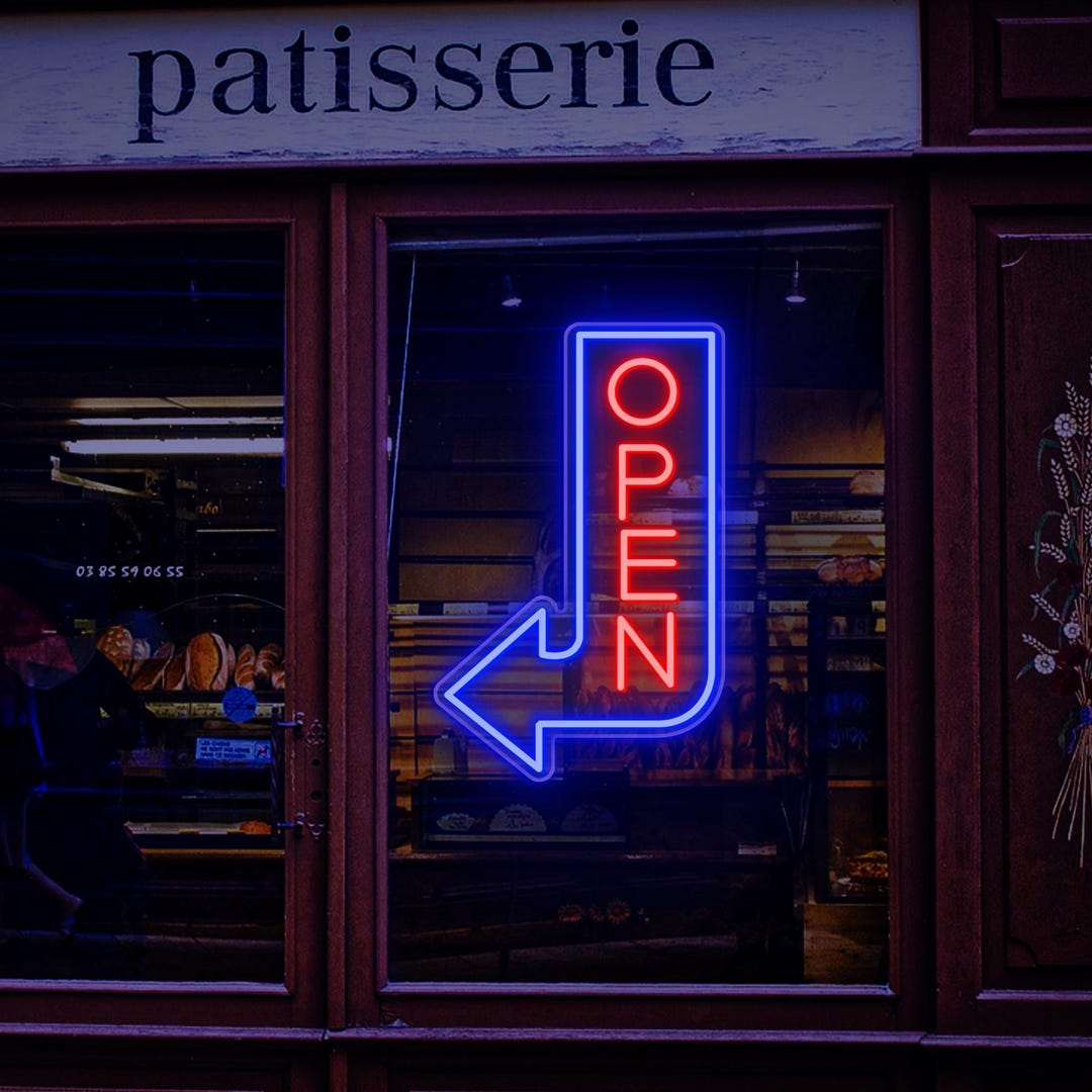 Open Arrow Neon Sign,custom Open Direction Arrow Left Neon Sign, Open ...