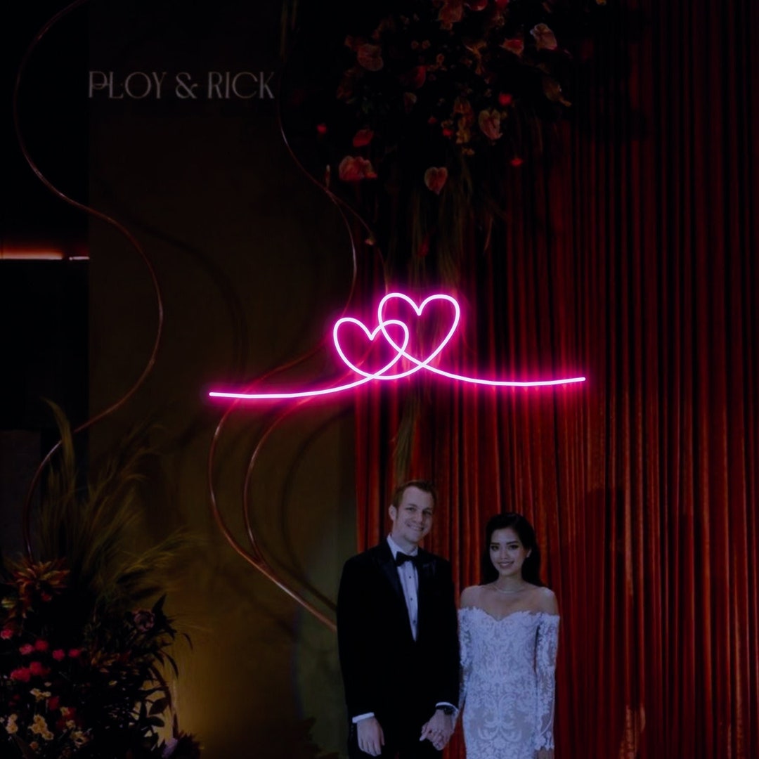 Double Heart Neon Signs, White LED Neon Lights ,decorative Lover Neon ...