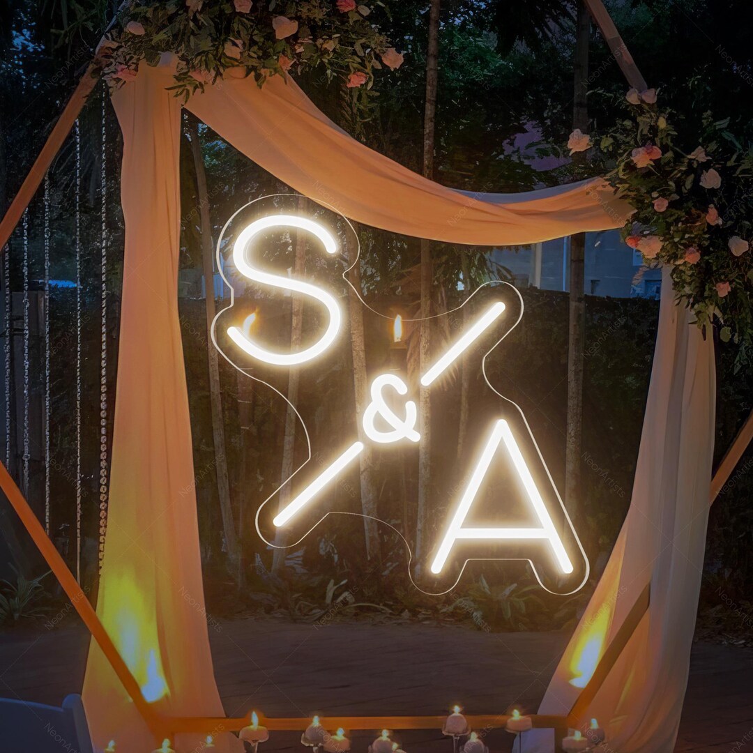 Minimalist Wedding Initials Neon Sign, Custom Wedding Initials Heart ...