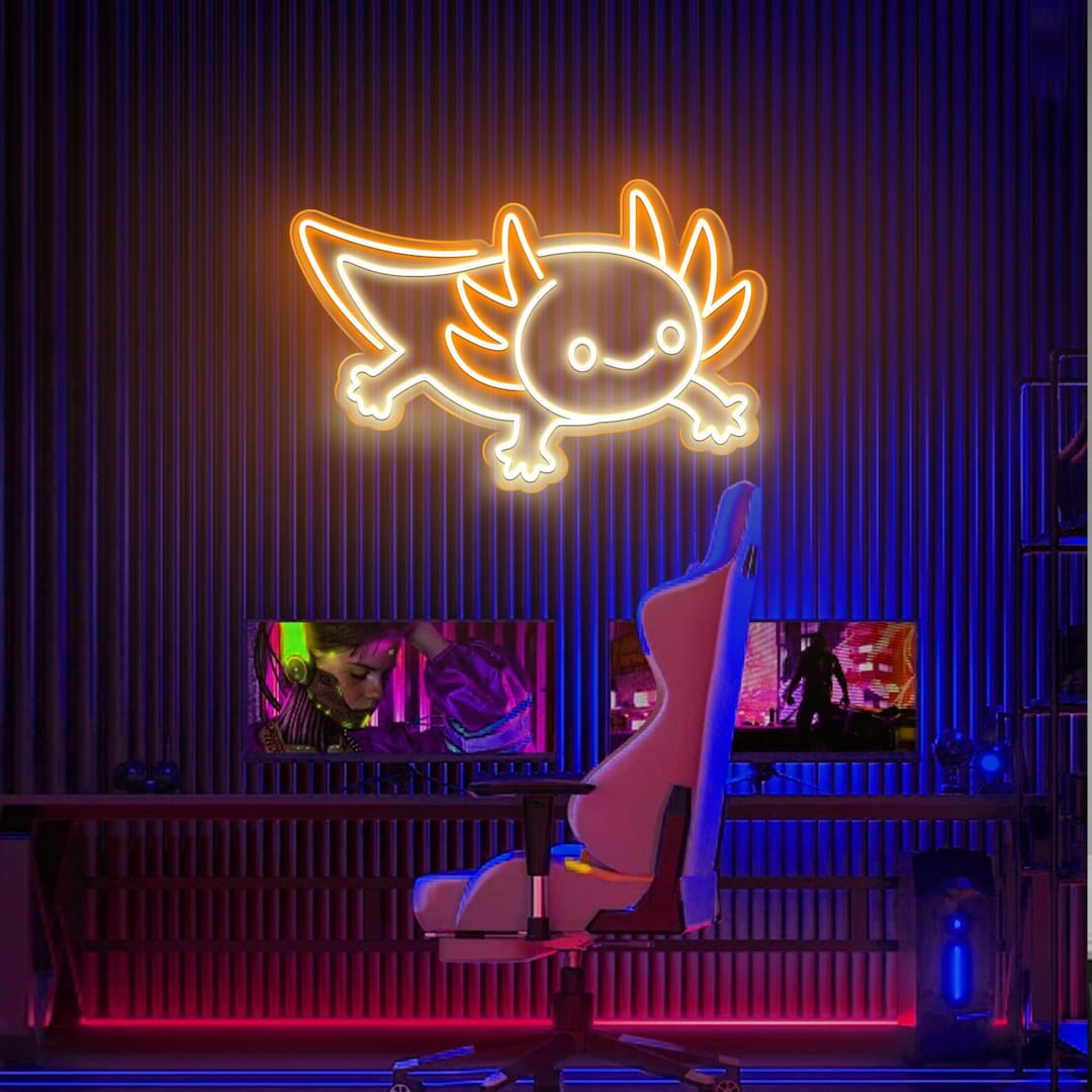 Axolotl Neon Sign/ Hologram Neon Light/ Kawaii Wall Decor/ Animals Neon ...