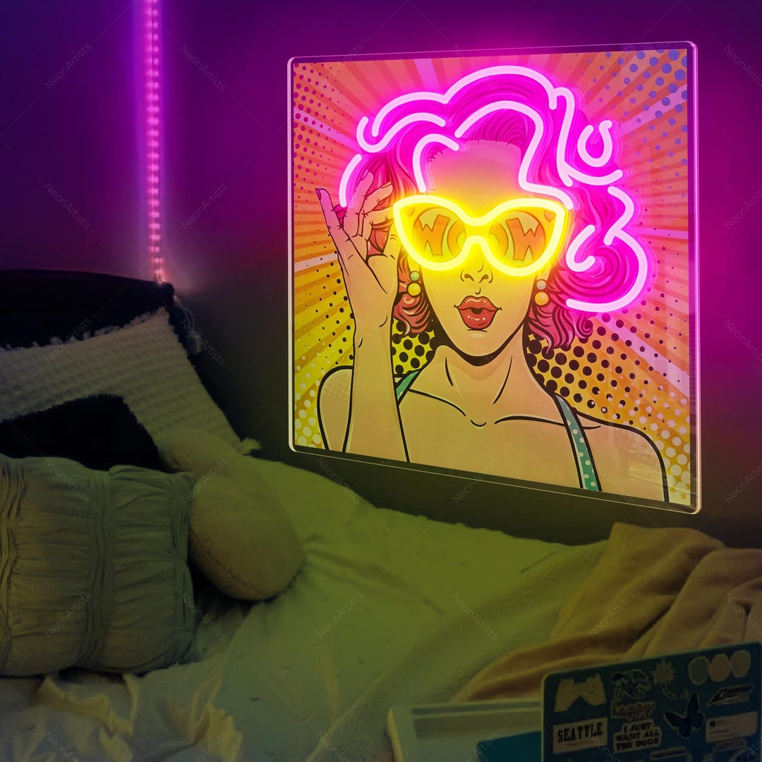 Wow Lady Pop Art Neon Light, Comic LED Sign for Home, Bar, Beauty Salon ...