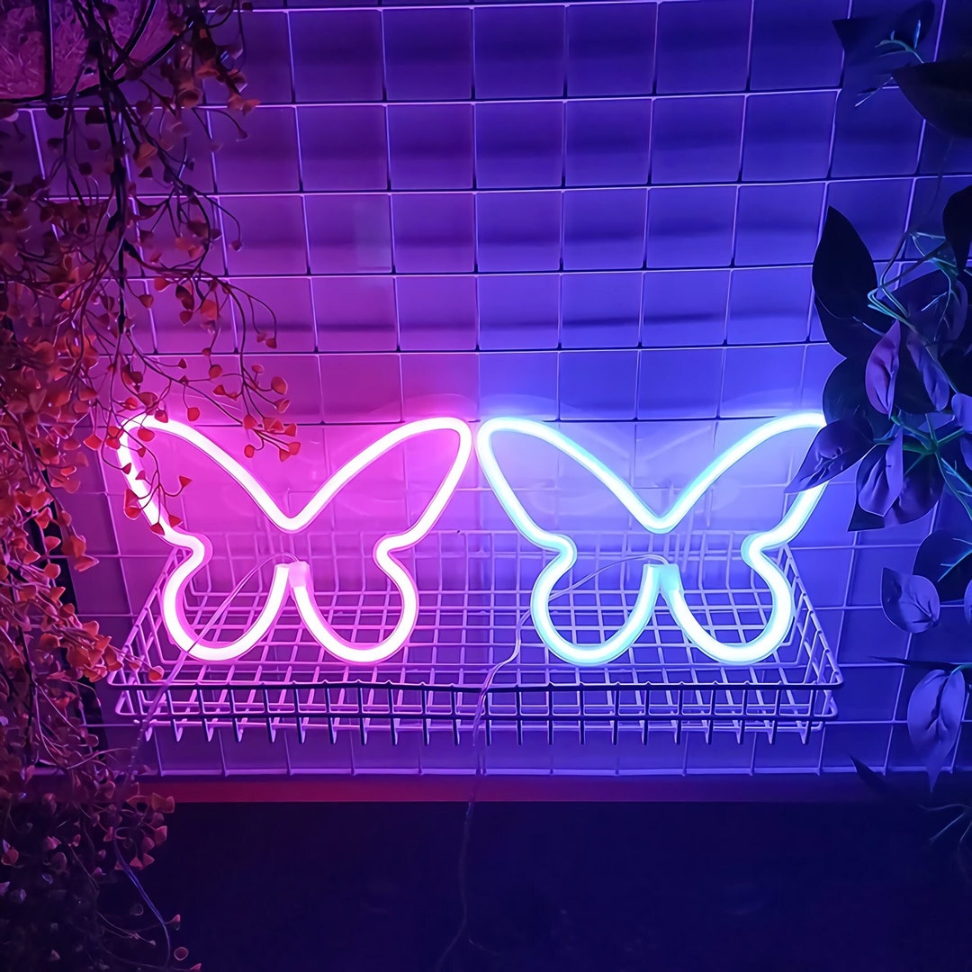 Butterfly Neon Sign, Pink Blue Butterfly Neon Light Decor, LED Neon ...
