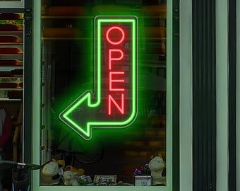 Custom Open Direction Arrow Left Neon Sign, Open Arrow Led Sign, Arrow ...