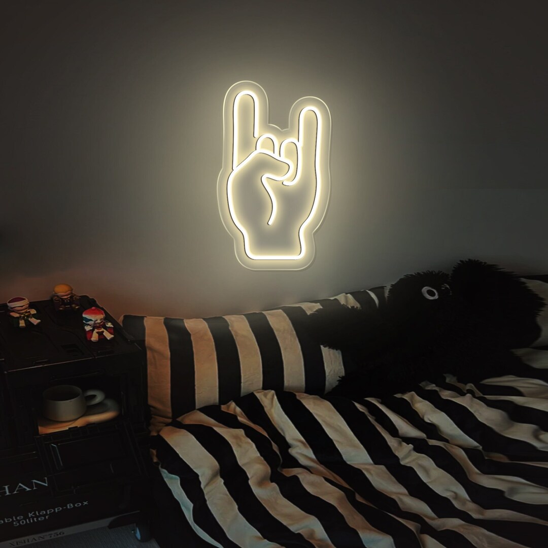 Rock on Hand Sign Kid Room Flex Silicone LED Neon Sign/music Gesture ...