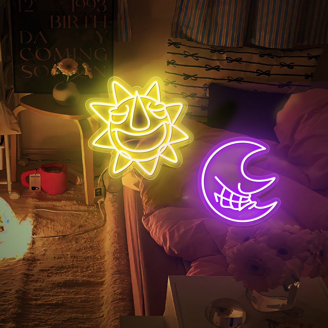 Soul Sun and Moon LED Neon Sign Half Moon Face Light Evil Sun Anime ...