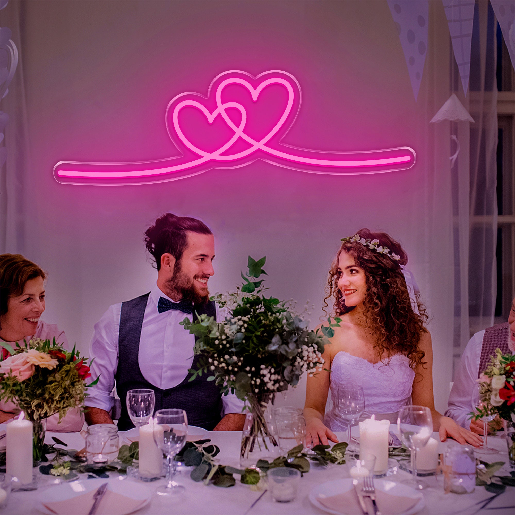 Double Heart Neon Signs, White LED Neon Lights ,decorative Lover Neon ...