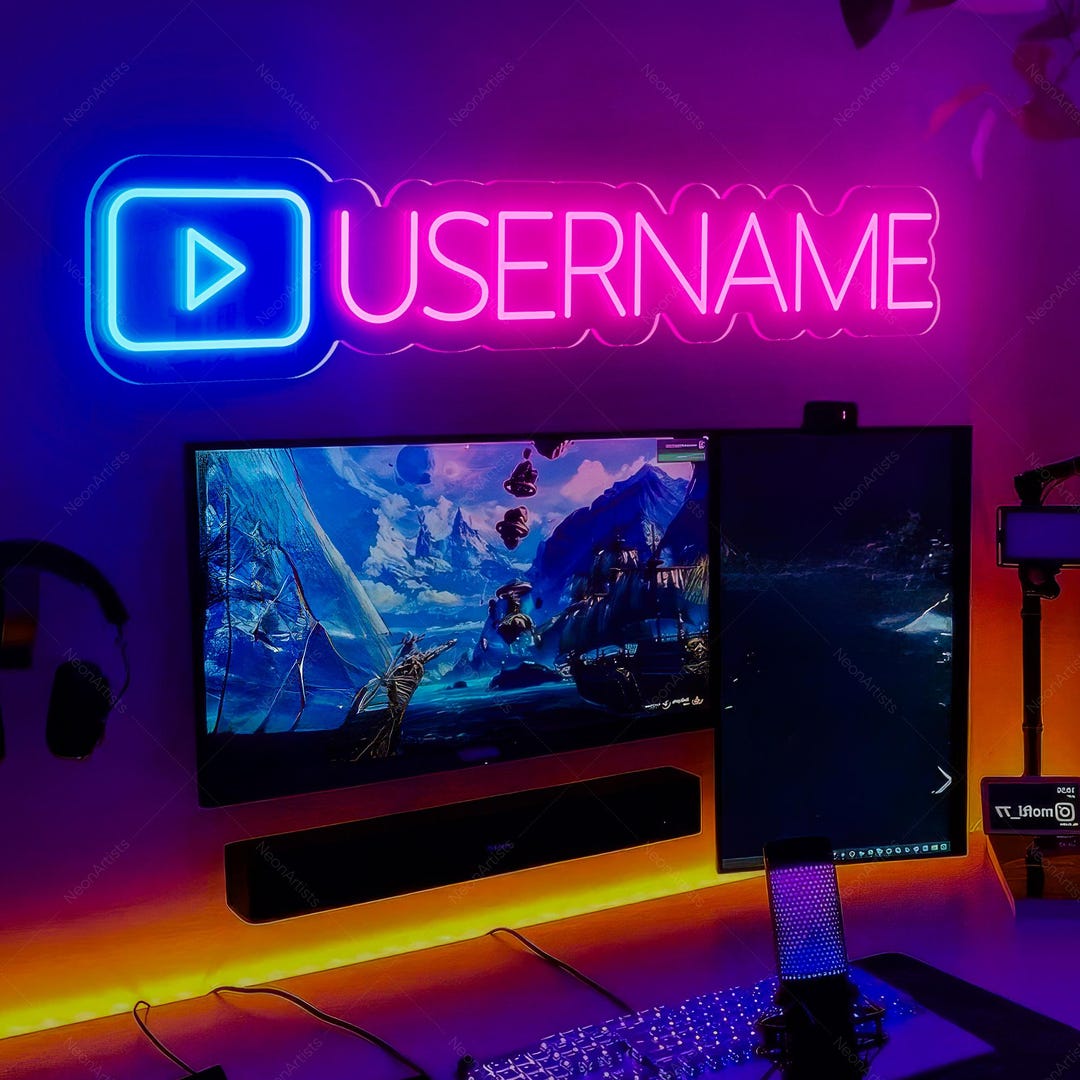 Youtuber Name Neon Sign, Custom Youtube Neon Sign,gamer Tag Neon Light ...