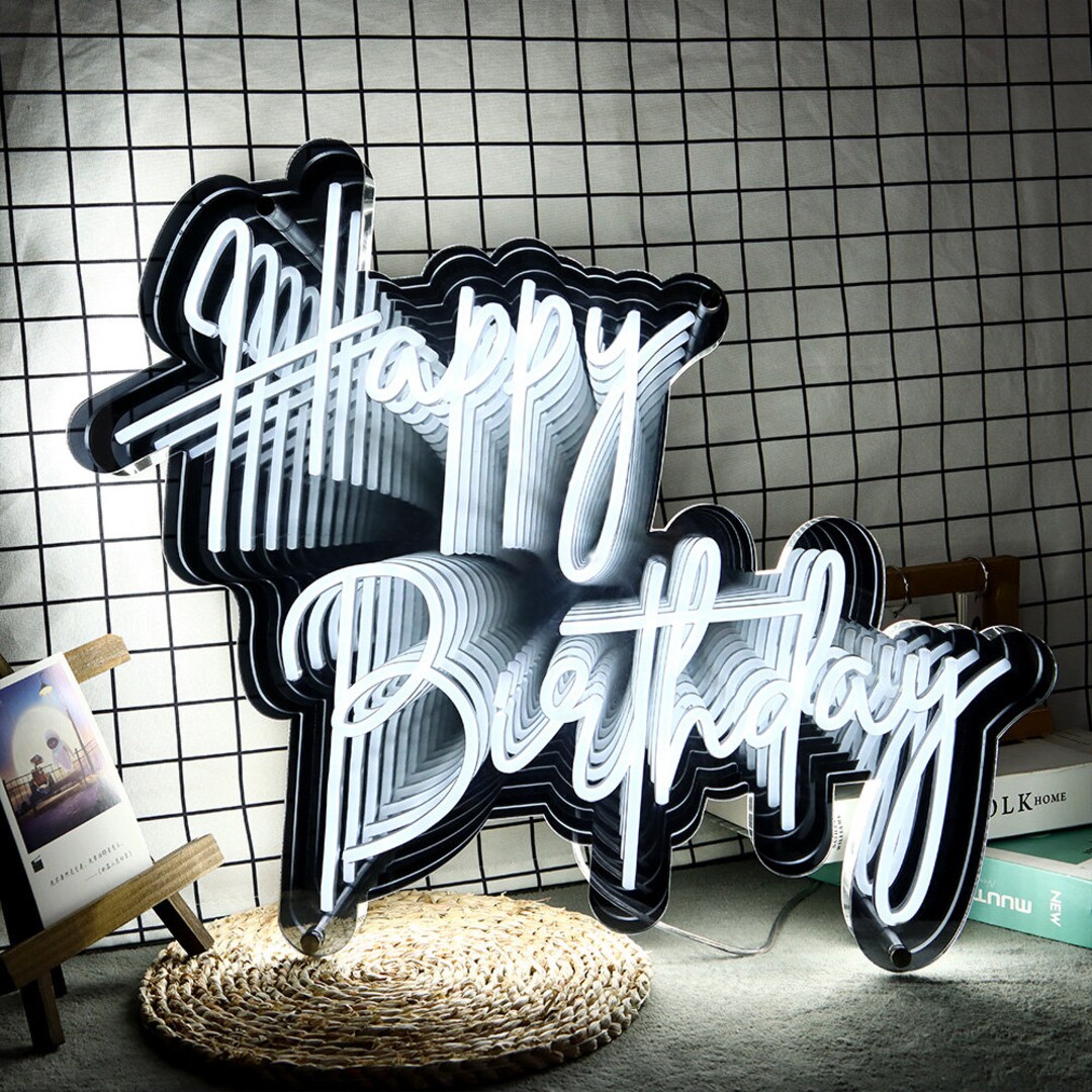 Happy Birthday Infinity Mirror Neon Sign,happy Birthday Led Sign ...